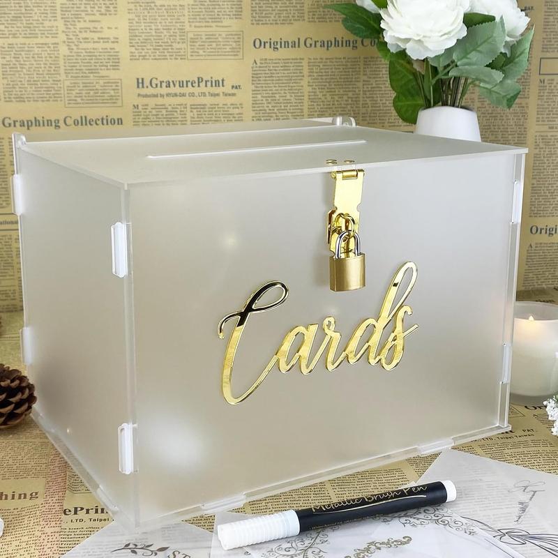 11 Inch Frosted Acrylic Wedding Card Box with Lock, Gift Container for ...