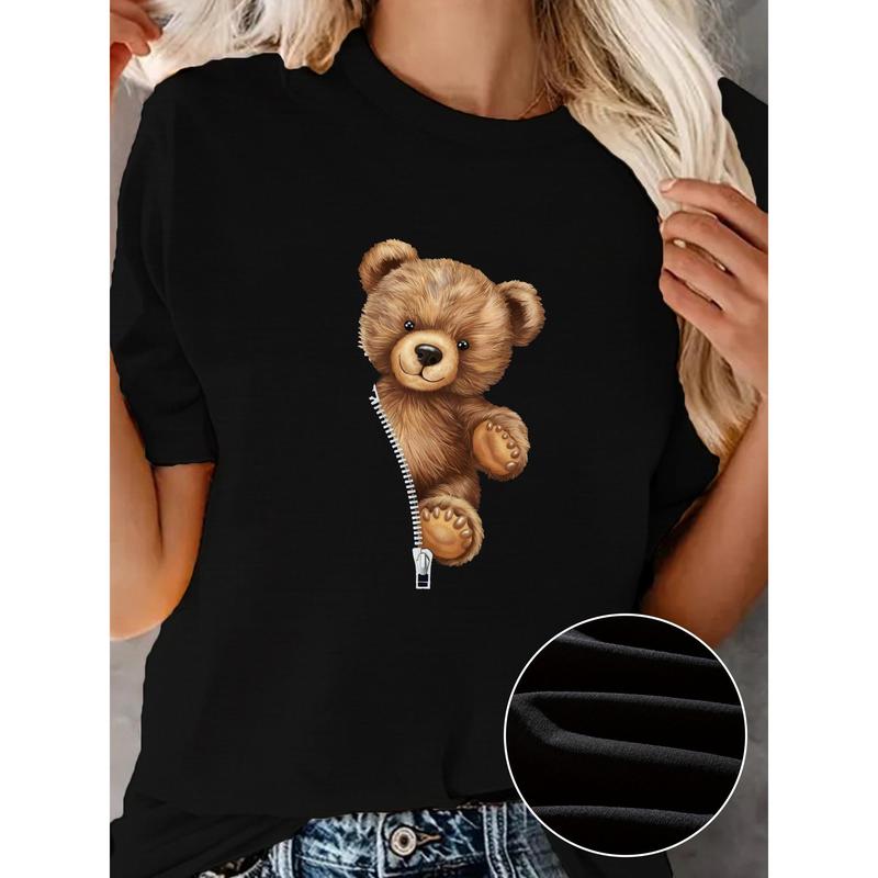T-shirt Bercetak Teddy Bear dan Zip, Leher bulat Kasual Lengan - TikTok ...