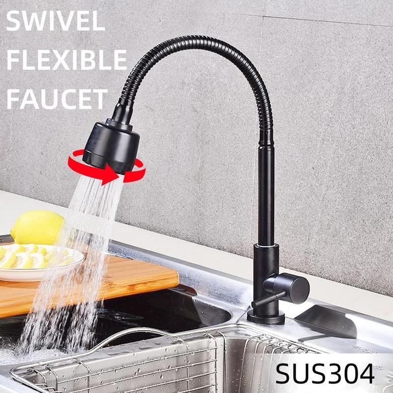 Stainless steel kitchen faucet 304 black smooth neck adjustable ...
