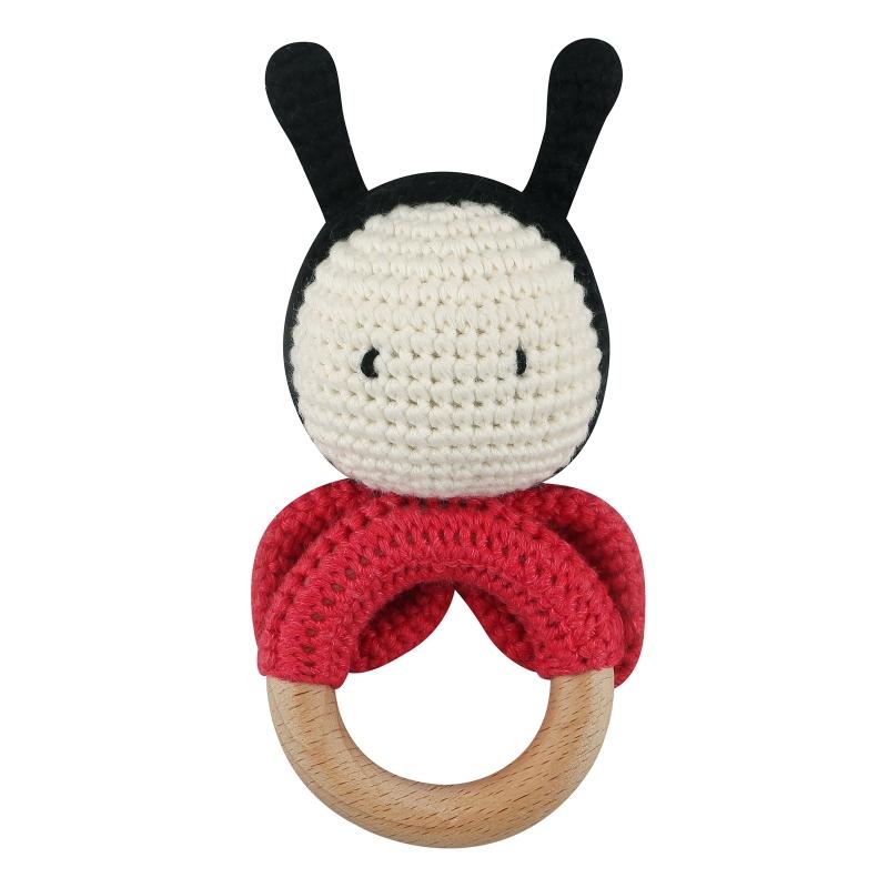 Baby Rattle Safe Wooden Toys Ladybug Mobile Pram Crib Ring DIY Crochet ...