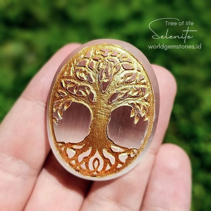 Tree of Life Engraved Selenite Palm Stone - Grafir - Shop | Tokopedia