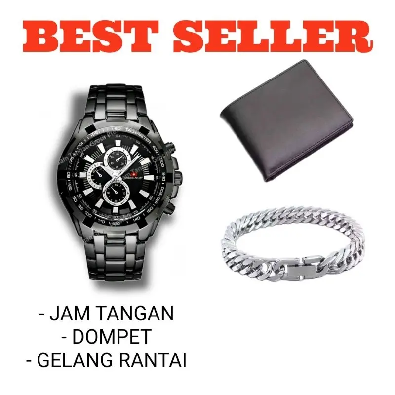 Jam Tangan Pria SA Rantai Sport Free Dompet & Gelang rantai Keren Paket ...