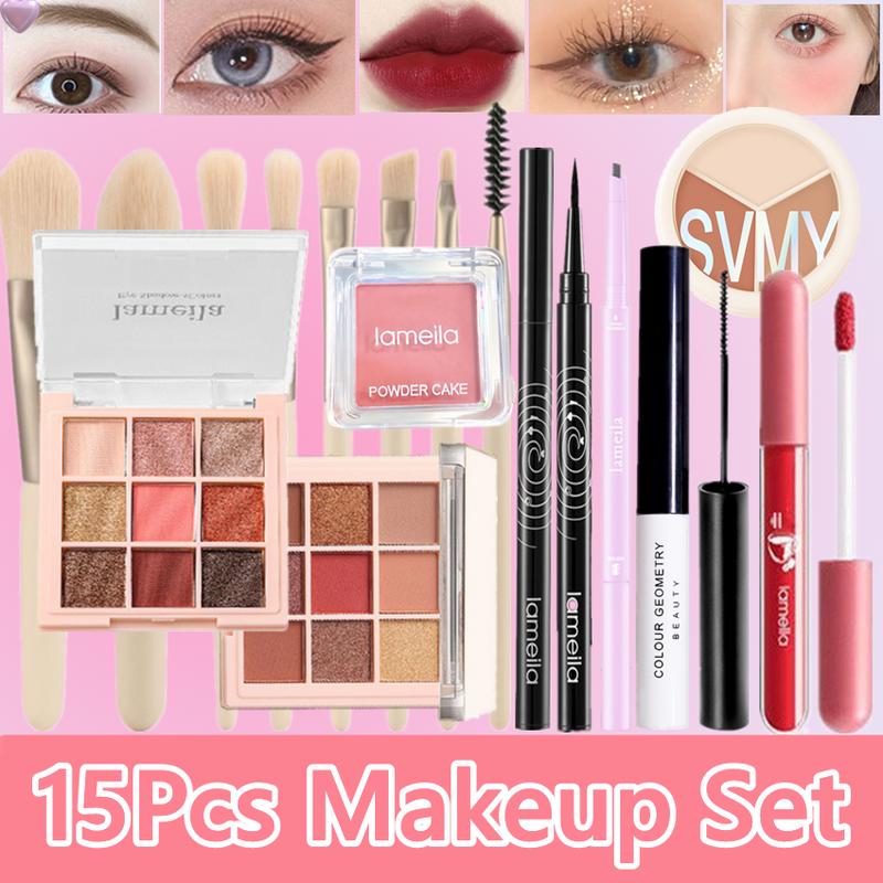 COD (15Pcs complete makeup set) 9 color Eyeshadow Palette waterproof ...