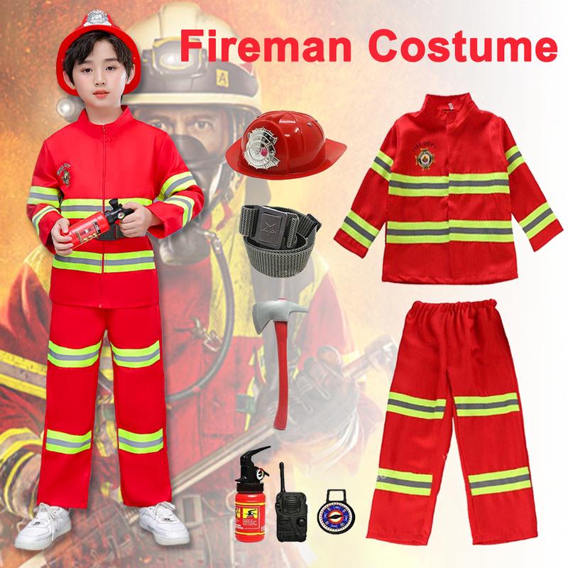 Fireman Costumes for Kids Boy Firefighter Firetruck Cosplay RolePlay ...