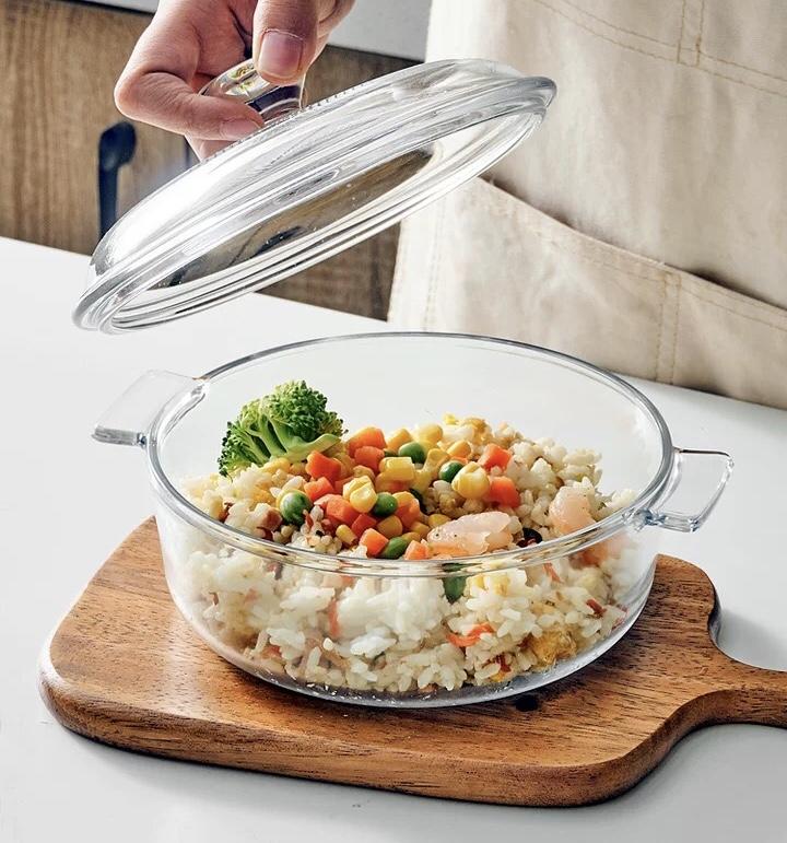 Microwaveable circle Tempered Bakeware Glass transparent w/cover ...