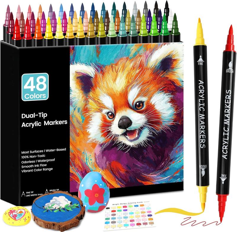 48 Colors Markers, Dual Tip with Precision Fine Tip and Versatile Brush ...