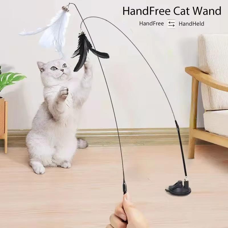 Cat Teaser Stick interactive Funny Feather with Bell Sucker Cat ...