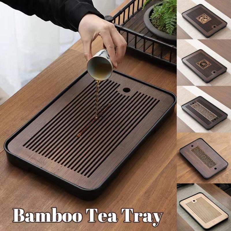 Easy To Clean Dual Purpose Bamboo Tea Tray with Drain Water Storage ...