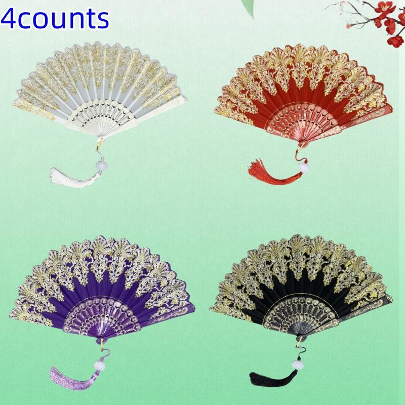 Chinese Style Folding Fan, 4 Counts/set Vintage Style Hand Fan - TikTok ...