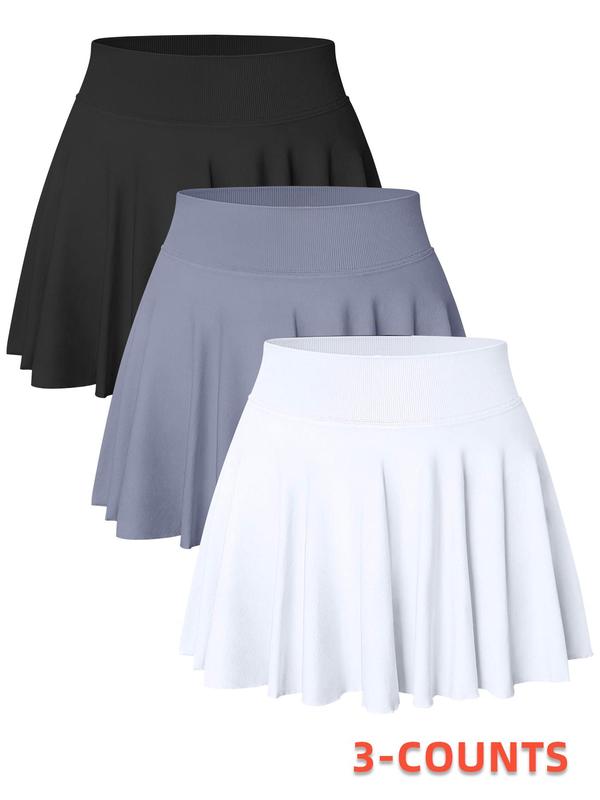 Women's Solid Color Sports Skort, Comfy Breathable Pocket Inner Skort ...