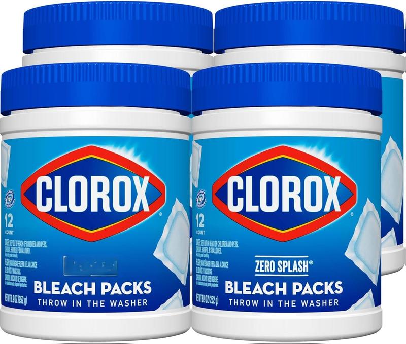 Clorox Zero Splash Bleach Packs, 4 Pack Laundry Pods, Multipurpose ...