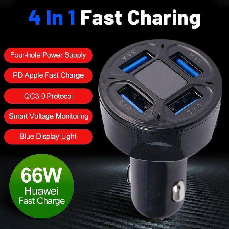 4 Ports USB 3.0 Car Charger 66W Fast Charging Quick Four Car - TikTok ...