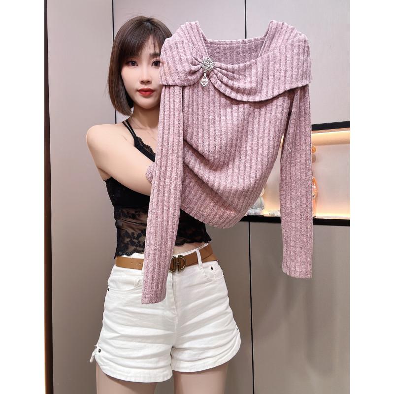 Kemeja-T Ikatan Simpul Fesyen, Stok Sedia, Lengan Panjang Wanita ...