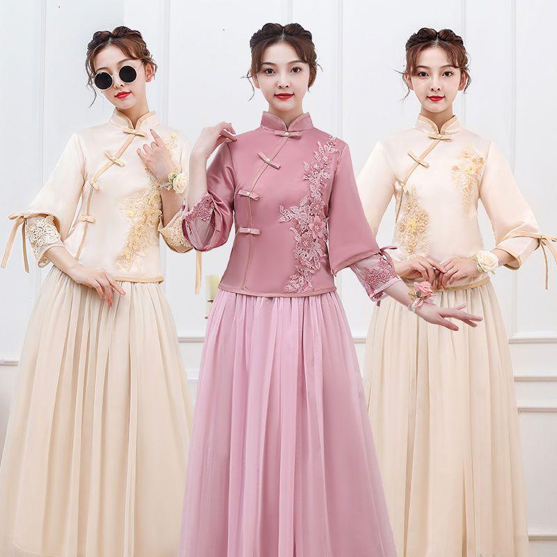 Gaun Bridesmaid, Gaya Cina Baru, Elegan dan Anggun, Rekaan Retro ...