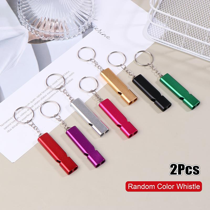 2Pcs Portable Aluminum Safety Whistle Double Pipe Whistle Keychain ...
