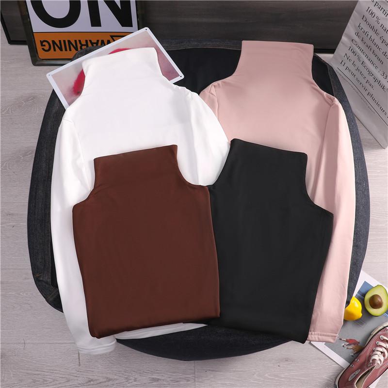 Kemeja Lapisan Asas Berpad Baldu Turtleneck, Lengan Panjang Wanita ...