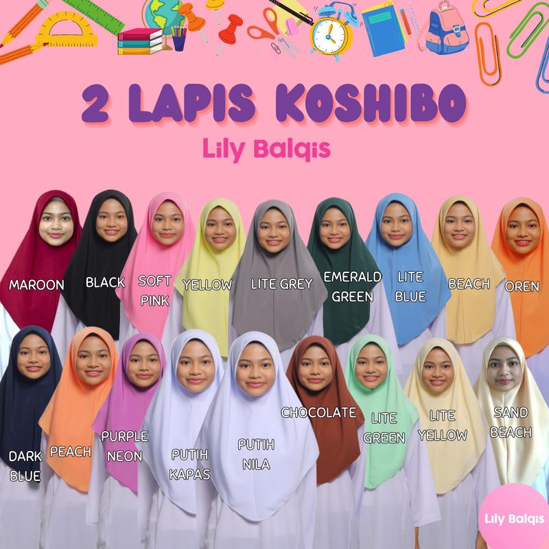 Tudung Sekolah, Rekaan Lily Balqis, 2 Lapis, Bahan Koshibo, Putih ...