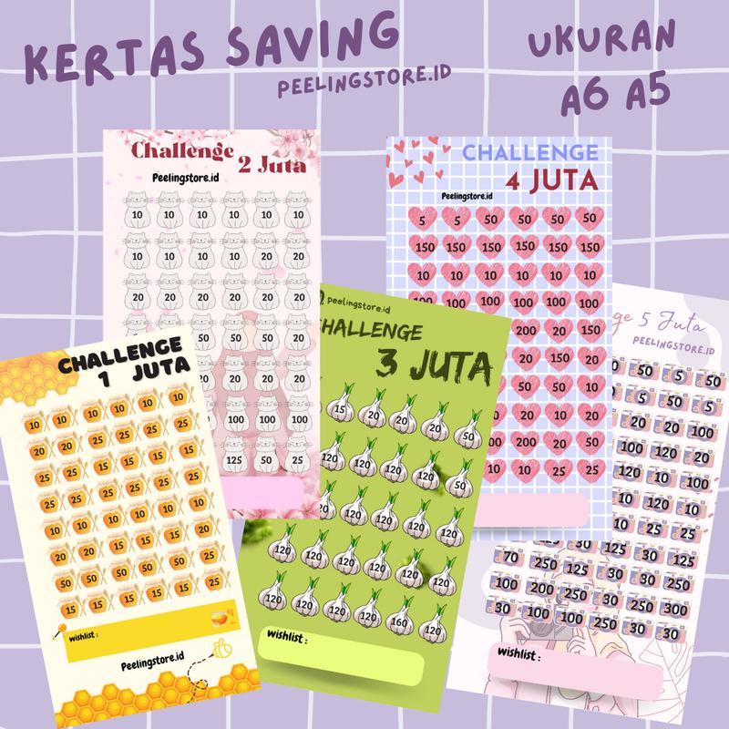 KERTAS SAVING CHALLENGE ISI BINDER A6 A5 LOOSE LEAF A6 A5 TANTANGAN ...