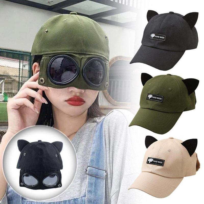 Cat Ears & Glasses Unisex Baseball Cap With Pilot Sunglasses Cotton ...