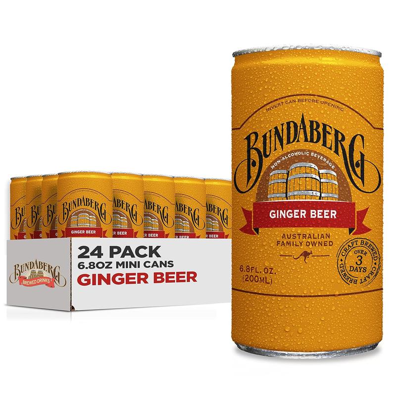 Bundaberg Ginger Beer 6.8 fl oz Mini Cans 24 Pack Authentic Australian Brewed with Real Ginger ...