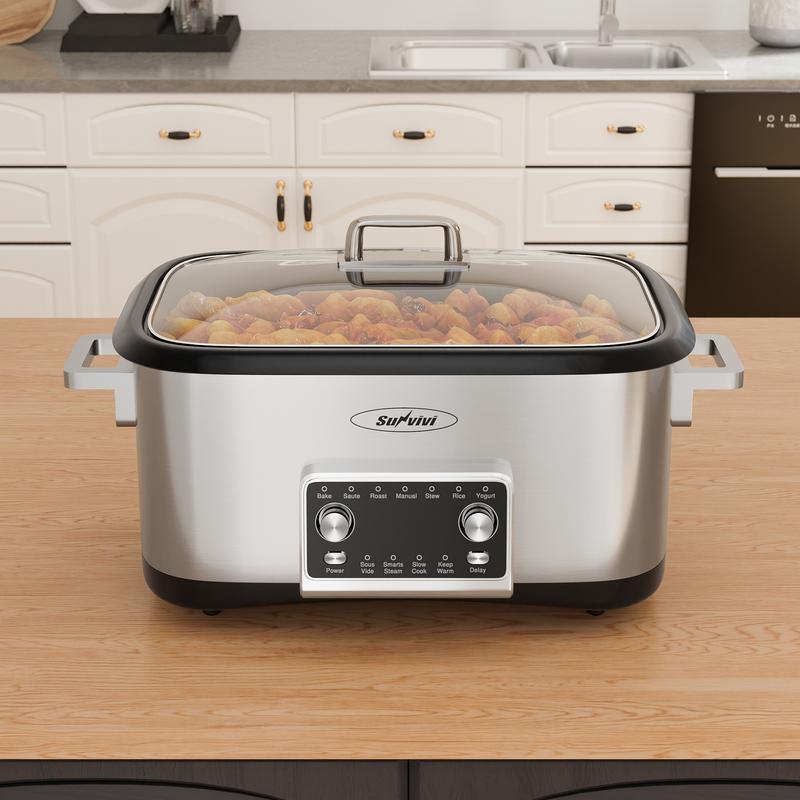 Sunvivi Programmable 8 Quart Manual Slow Cooker, 12 in 1 Multi-Cooker ...