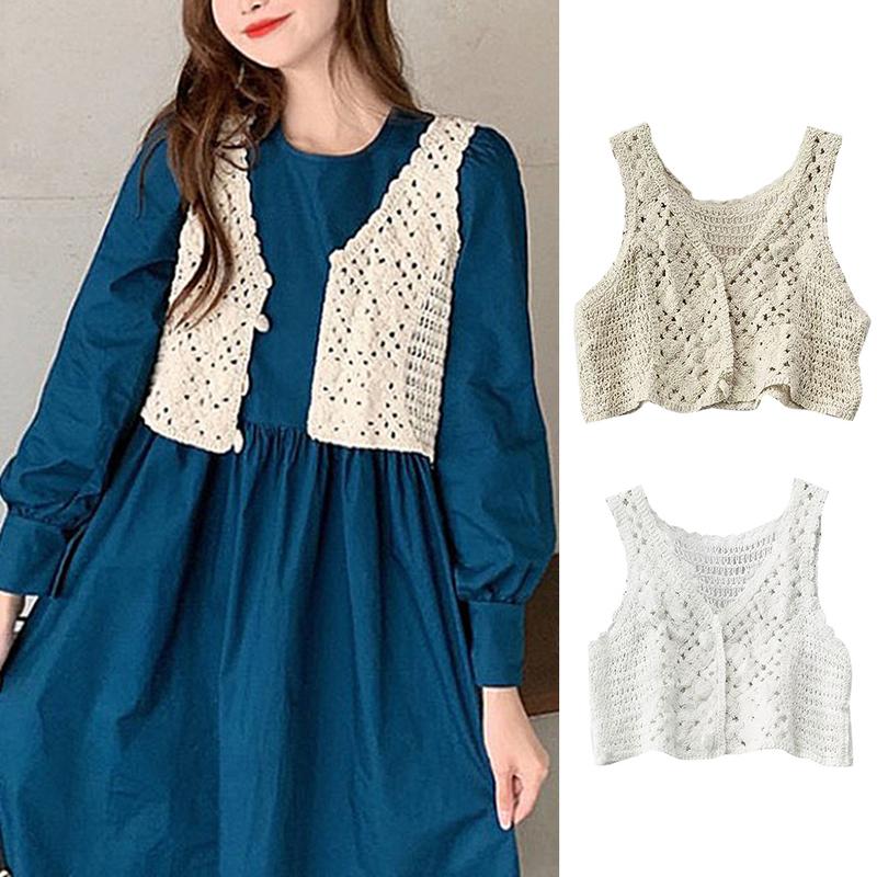 FESHS omen Crochet Knit Sleeveless Crop Top Vest Floral Lace - TikTok ...