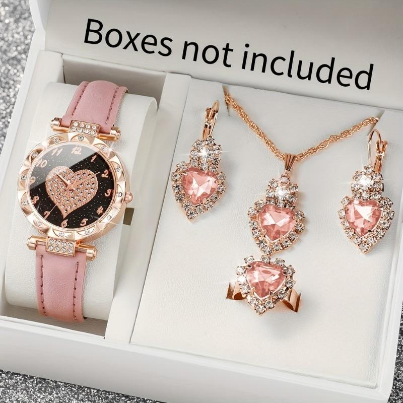 Jam Tangan Kuarza Wanita, Set 5PCS, Bentuk Jantung, Dail Bulat ...