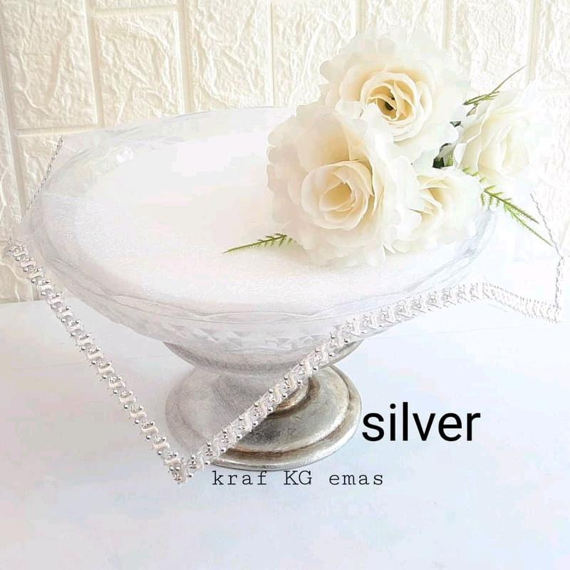Alas Dulang Kain Organza Manik silver 4segi 36cm X 36cm Decoration ...