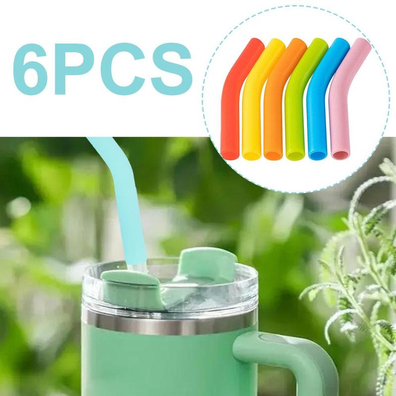 6PCS Colorful Silicone Straw Tips Food Grade Rubber Metal Straws ...