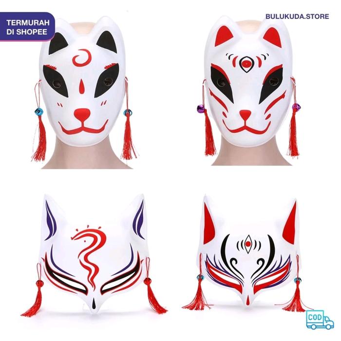 Jual Topeng cosplay kitsune anime rubah fox mask - 001, 19 x 24 ...
