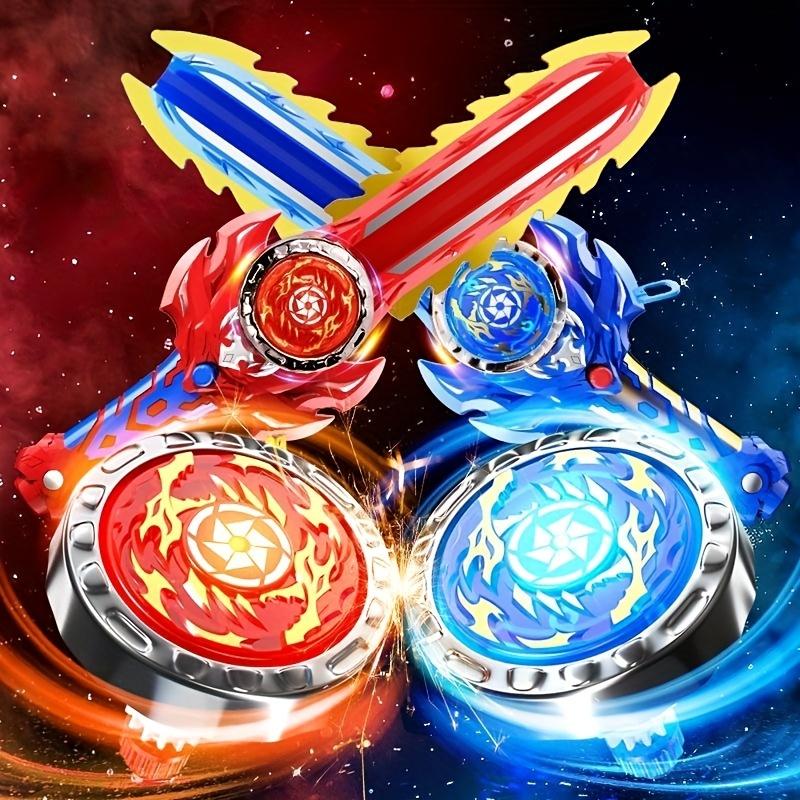 Dual-Color Light-Up Spinning Top Toy Set with Launchers, Sword-Styled ...