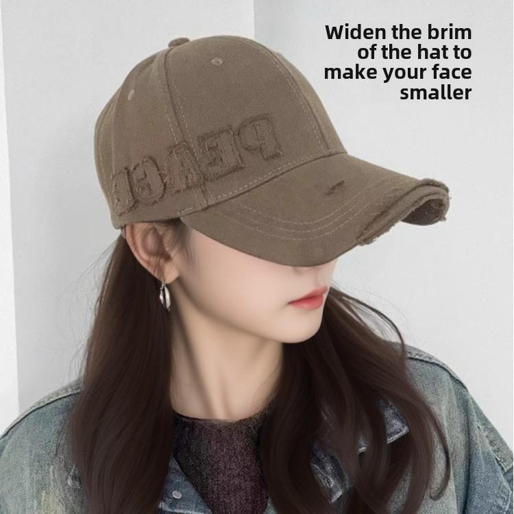 Wide Brim Vintage Distressed Baseball Cap - Women's Face-Slimming ...
