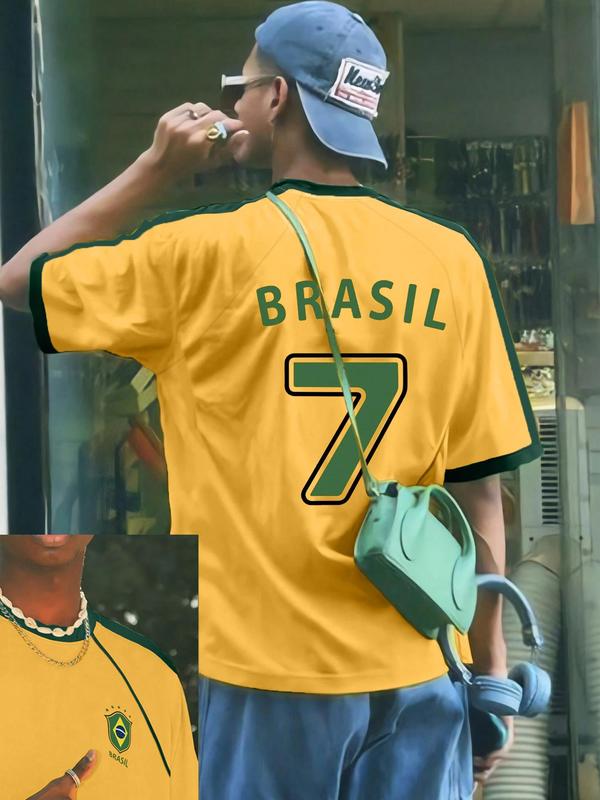 Unisex's Brazil Print Short Sleeve Tee, Regular Fit Casual Fashion ...