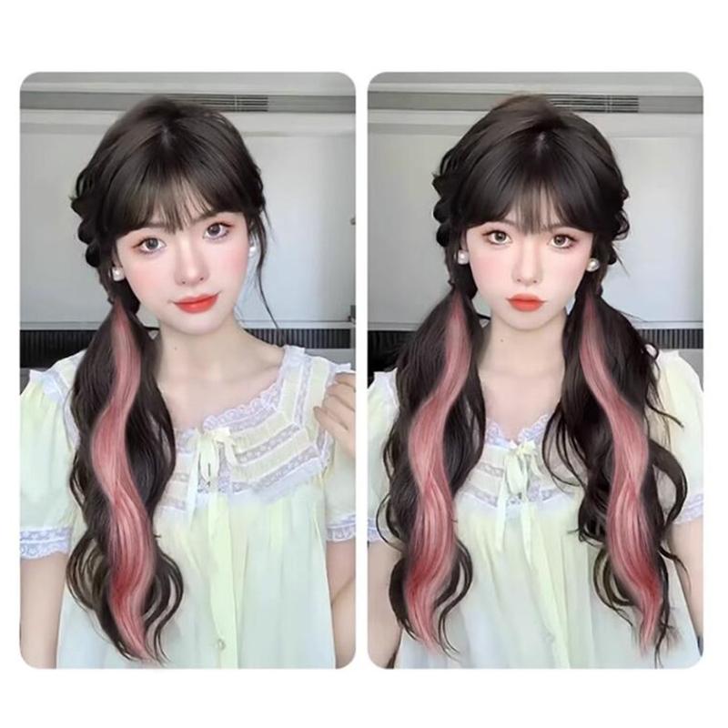 Y2K Pink Highlighted Stylish Braided Wig with Ponytail for Fashionable ...