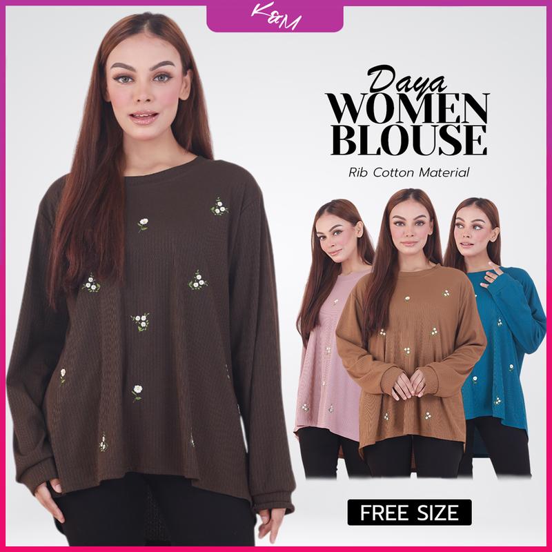 KM Daya Flower Embroidery Rib Cotton Women Blouse [B10165] - TikTok ...