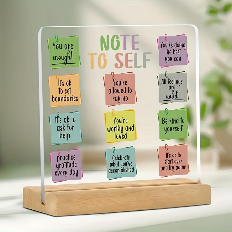Acrylic Self-Care Note Sign - Inspirational English Affirmations ...