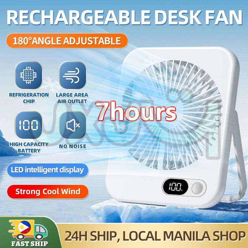 Desk Fan Rechargeable Digital-display 5-gear Speed Portable Hanging ...