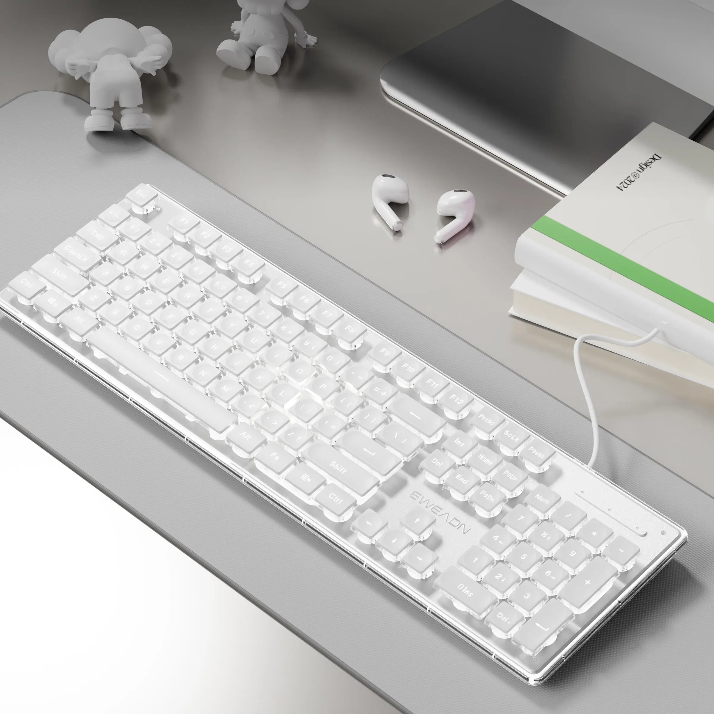 EWEADN V20 Punk Typewriter Mechanical Gaming Keyboard, All-metal Panel 104-Keys Wired Retro Punk ...