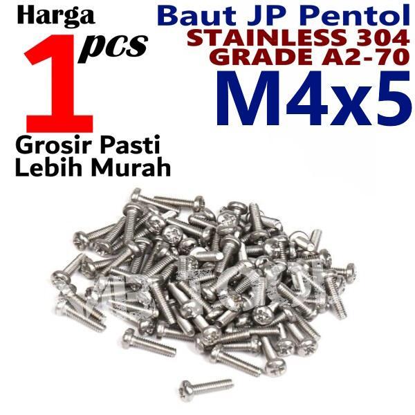 Jual Baut JP M4x5 Stainless Steel SUS 304 A2-70 Kepala Bulat Obang Plus ...