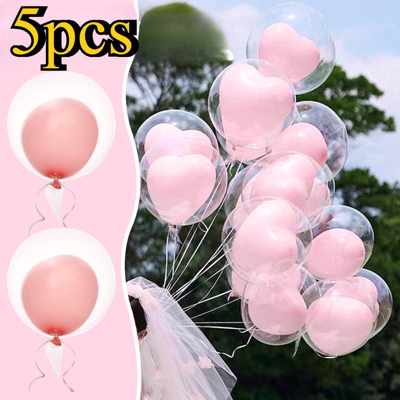 1/5pcs Transparent Bobo Pink Heart Balloons Valentine's Day Party ...