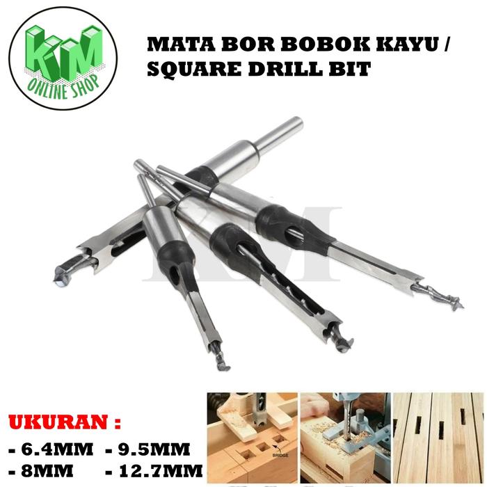 Promo Mata Bor Kayu Bobok Mortising Square Chisel Drill Bit 6.4mm 8mm 9 ...