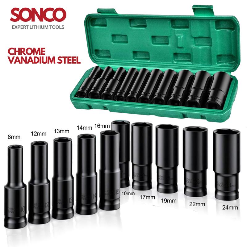 10PCS 1/2 Inch Long Impact Socket Set Black Deep Box Set Too - TikTok ...