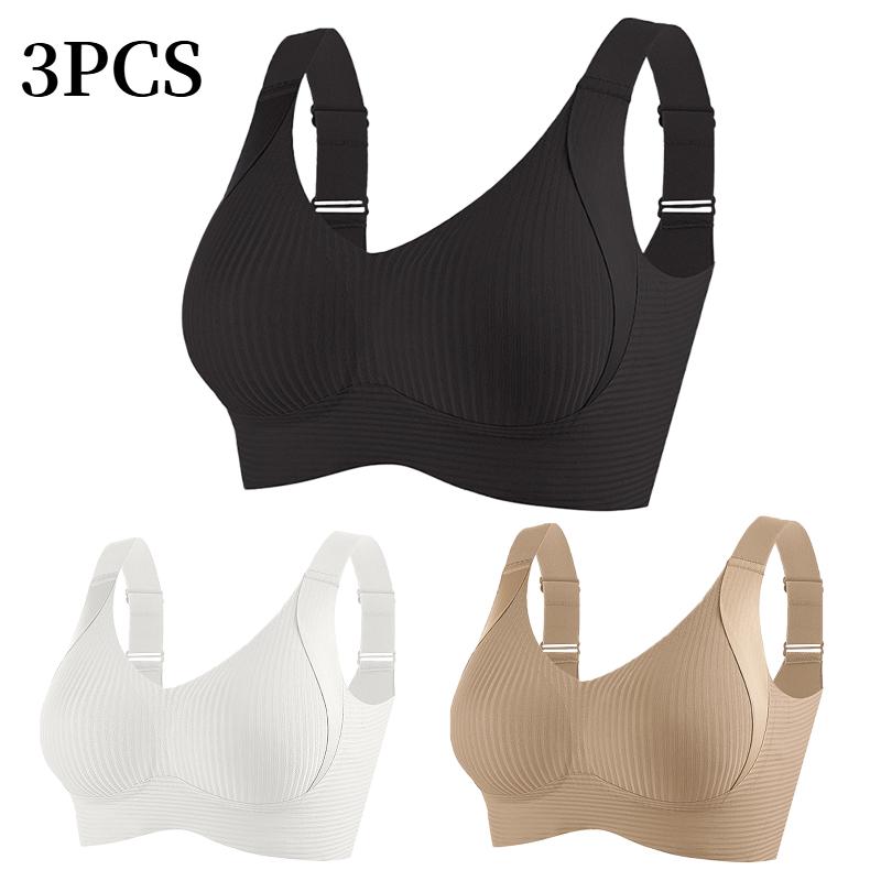 3PCS Women's Solid Four-breasted Adjustable Wireless Bra, Soft ...