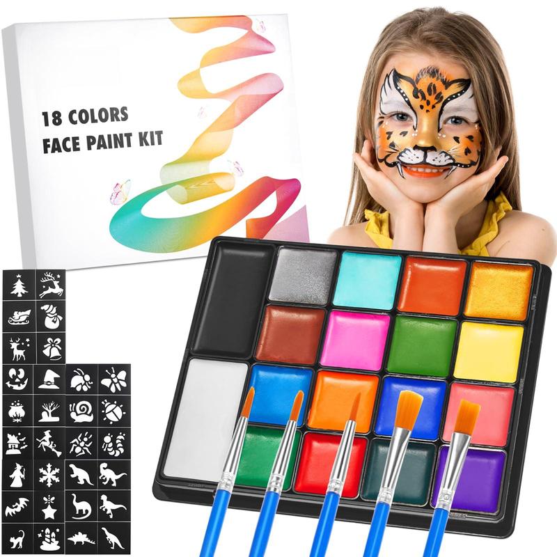 Water Based Face Paint - 18 Colors Painting Kit With Stencils And ...