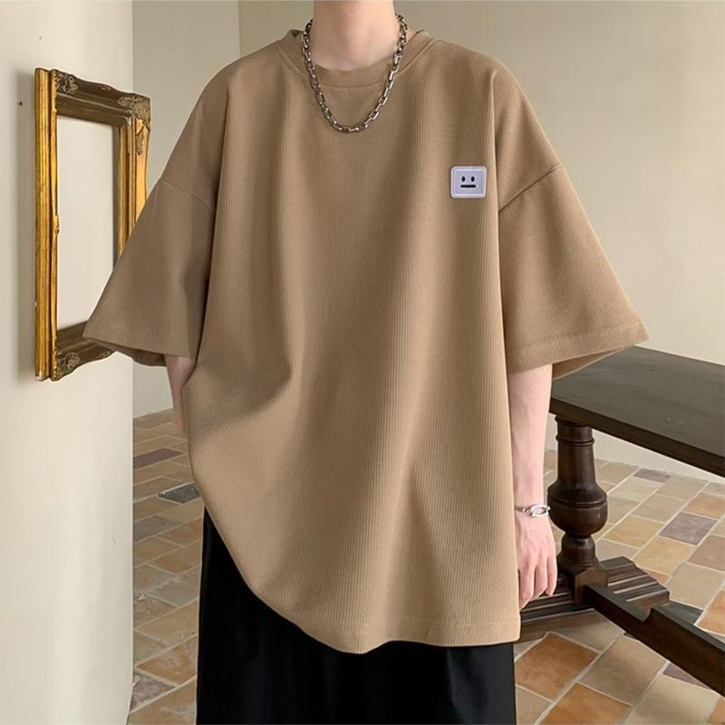 Tee Kapas Poliester, Fesyen Musim Panas Korea OOTD, Rekaan Polos, Leher ...