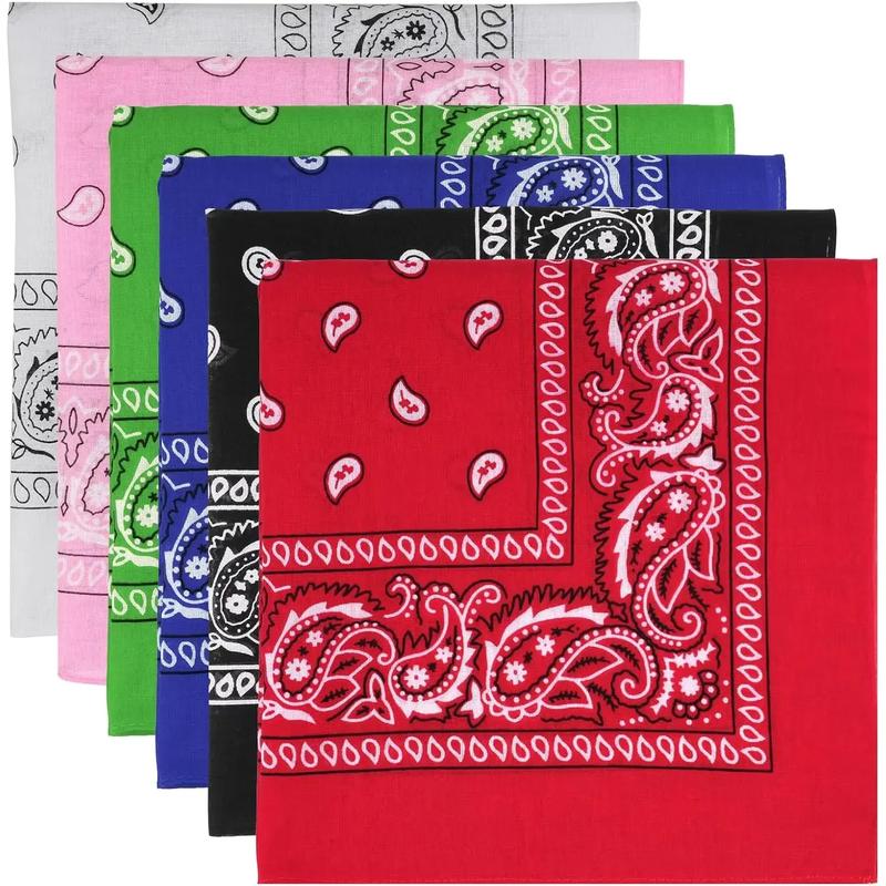 6 Pack Pure Cotton Bandana, Multi-Purpose Square Handkerchief, Face ...