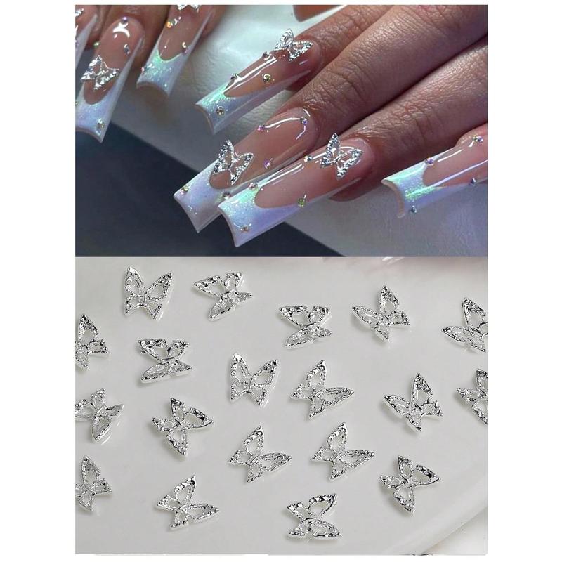 20pcs 3d Butterfly Shaped Nail Art Jewelry, Silver Color Nai - TikTok Shop