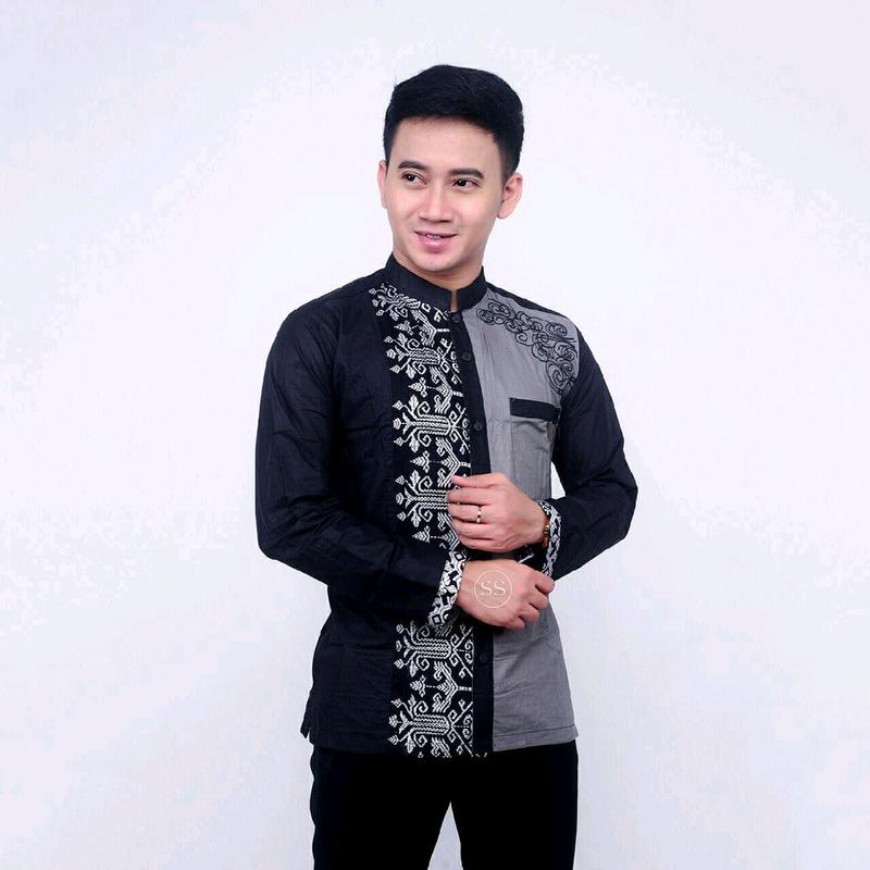 baju koko motif tri sula hitam abu dewasa lengan panjang Katun - Shop ...