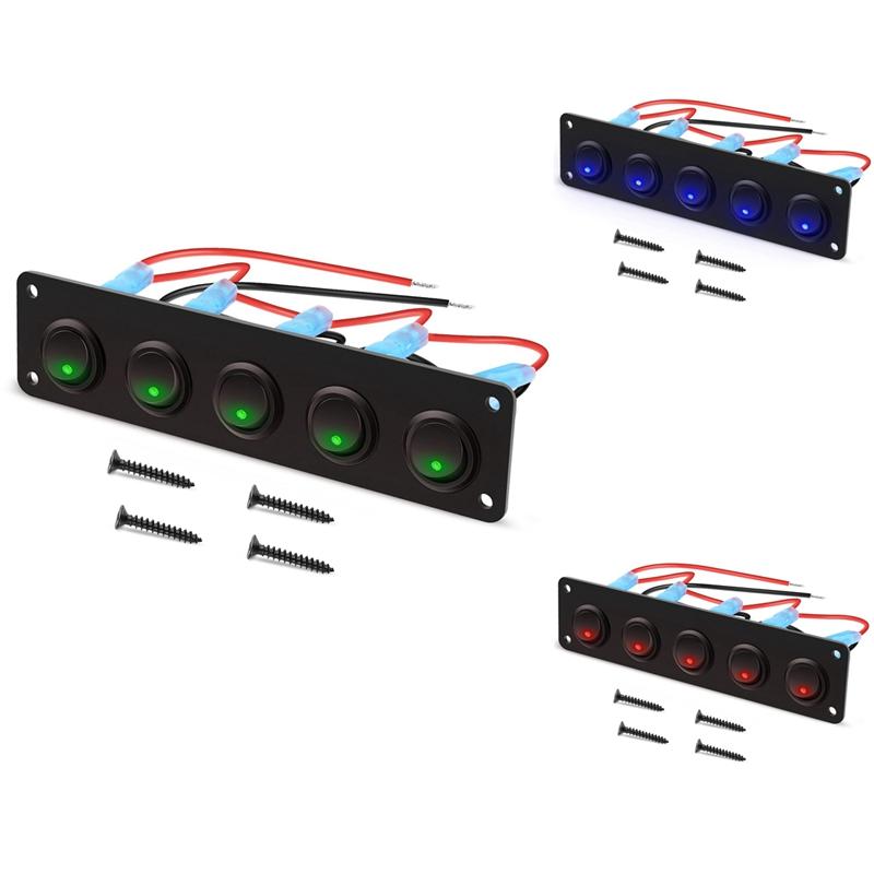 5 Gang Round Dash Rocker Toggle Switch Panel Waterproof 12-24V - TikTok ...