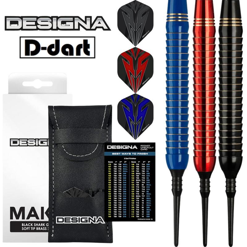 DESIGNA SOFT TIP DARTS - 22G MAKO SHARK GRIP BRASS DART SET ORIGINAL ...